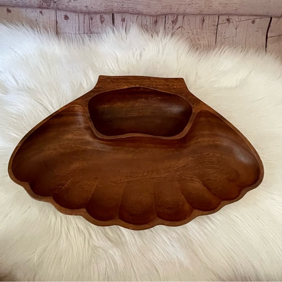 Dining | Vintage Wood Sea Shell Shaped Serving Dish Tray Bowl Mcm ...